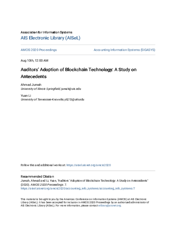 (PDF) Auditors' Adoption of Blockchain Technology: A Study on Antecedents
