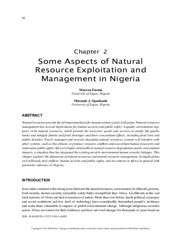 (PDF) Some Aspects of Natural Resource Exploitation and Management in Nigeria