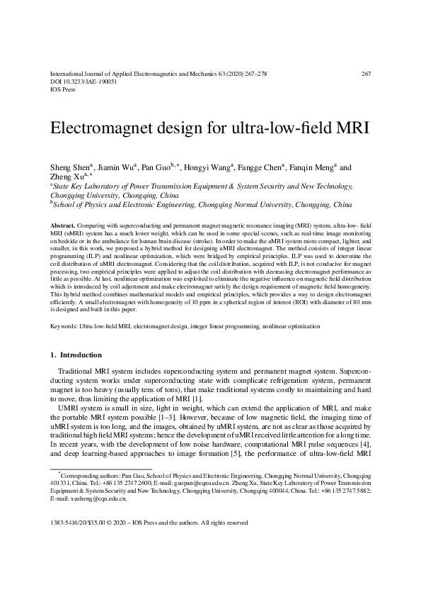 (PDF) Electromagnet design for ultra-low-field MRI