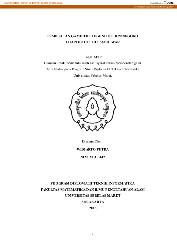 (PDF) Pembuatan Game The Legend Of Diponegoro Chapter 3 ; The Sabil War