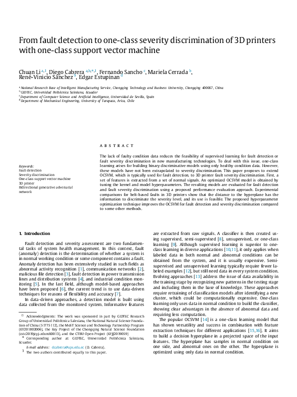 (PDF) From fault detection to one-class severity discrimination of 3D printers with one-class ...
