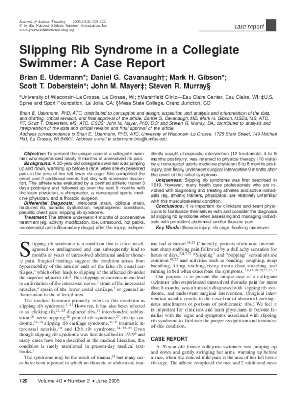 (PDF) Slipping Rib Syndrome in a Collegiate Swimmer: A Case Report