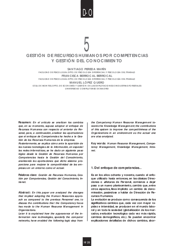 (PDF) Gestión de Recursos Humanos por competencias y gestión del conocimiento