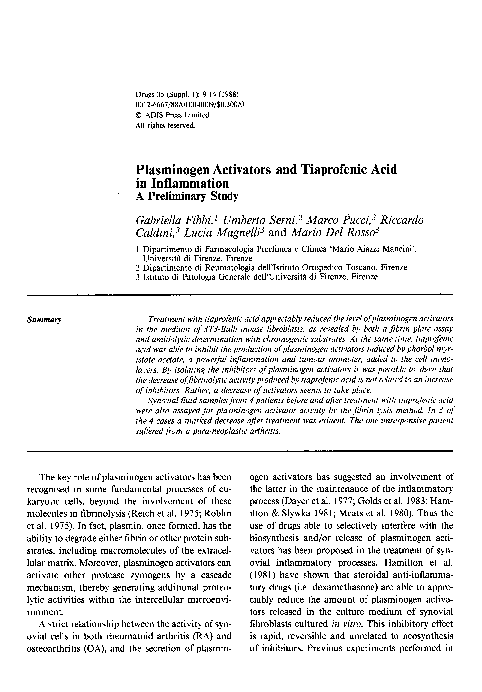 (PDF) Plasminogen Activators and Tiaprofenic Acid in Inflammation