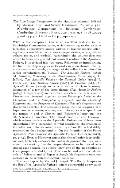 (PDF) The Cambridge Companion to the Apostolic Fathers. Edited by ...