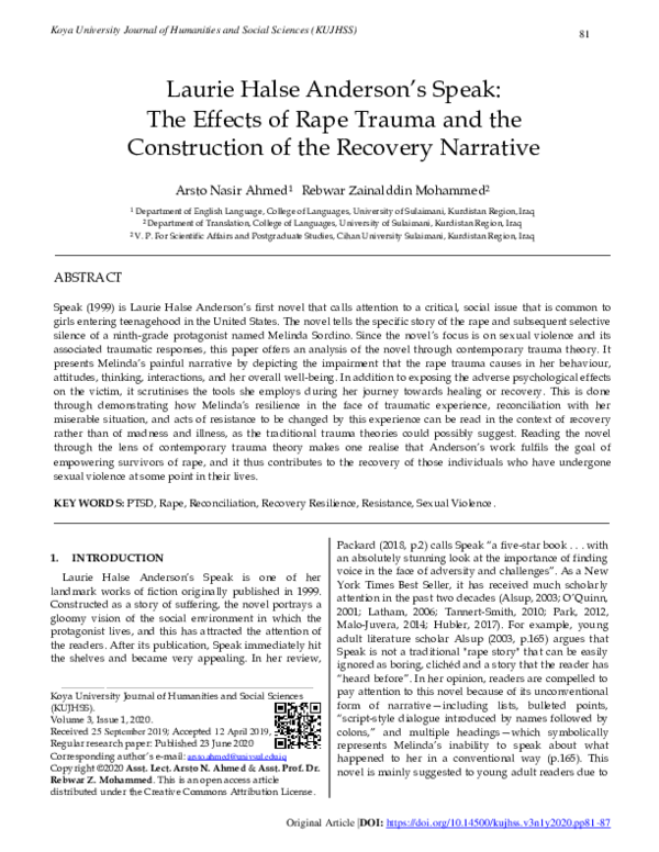 (PDF) Laurie Halse Anderson’s Speak