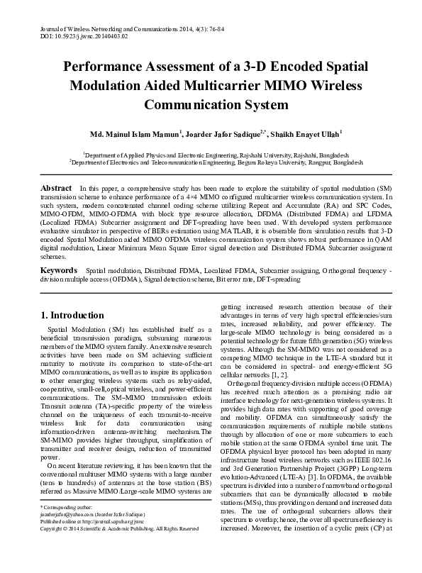 (PDF) Performance Assessment of a 3-D Encoded Spatial Modulation Aided Multicarrier MIMO ...