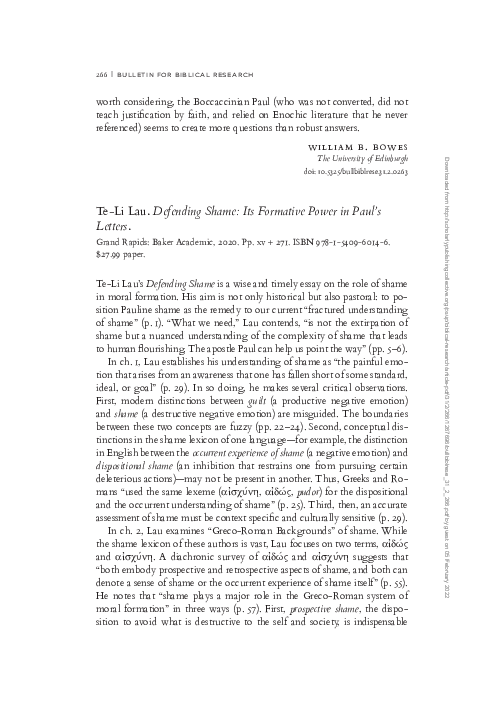 (PDF) Defending Shame: Its Formative Power in Paul’s Letters