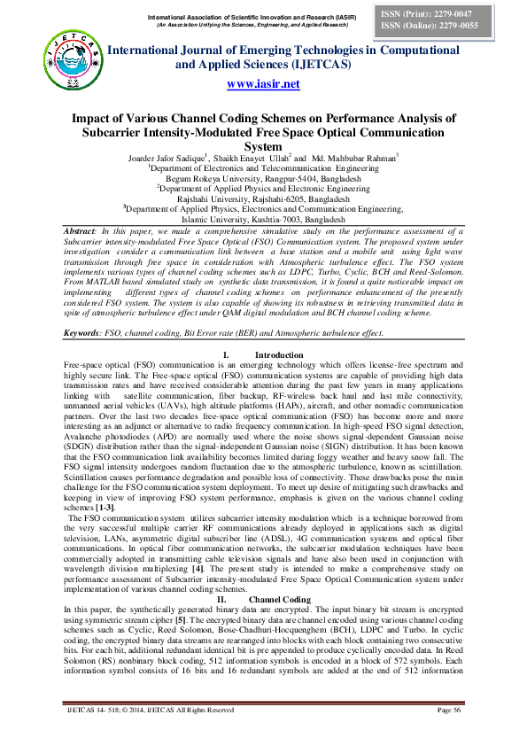 (PDF) Impact of Various Channel Coding Schemes on Performance Analysis of | Joarder Jafor ...