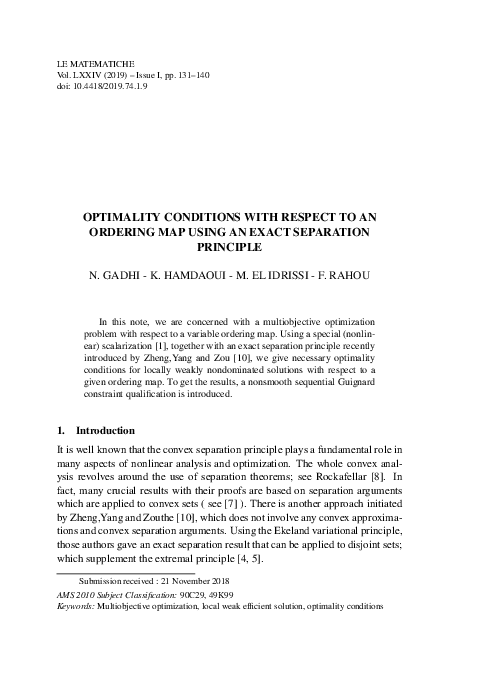 (PDF) Optimality Conditions with Respect to an Ordering Map Using an Exact Separation