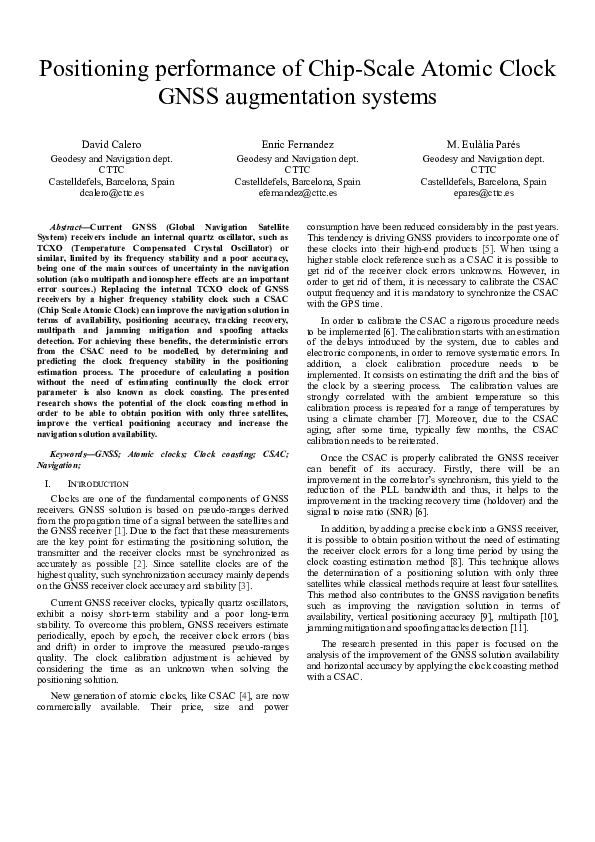 Pdf Positioning Performance Of Chip Scale Atomic Clock Gnss Augmentation Systems David