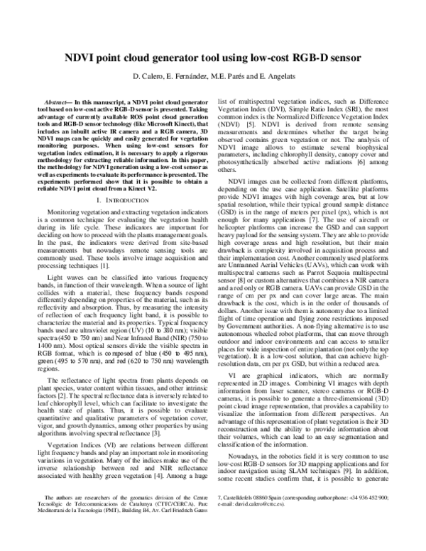 (PDF) NDVI Point Cloud Generator Tool Using Low-Cost RGB-D Sensor