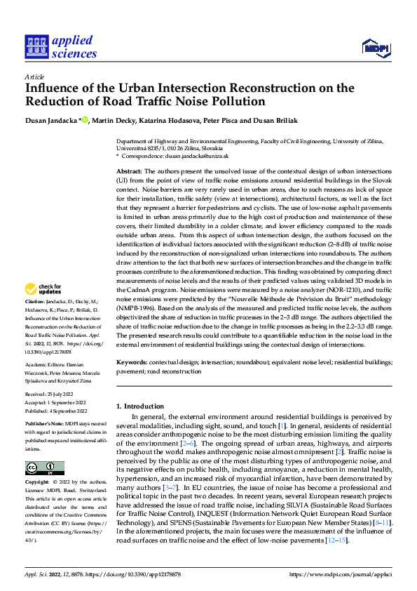(PDF) Influence of the Urban Intersection Reconstruction on the ...