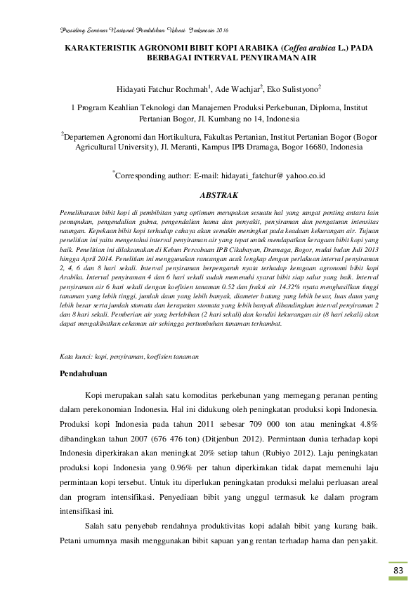 (PDF) KARAKTERISTIK AGRONOMI BIBIT KOPI ARABIKA (Coffea arabica L.) PADA BERBAGAI INTERVAL ...
