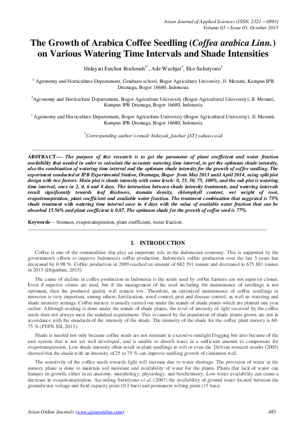 (PDF) The Growth of Arabica Coffee Seedling ( Coffea arabica Linn. ) on ...