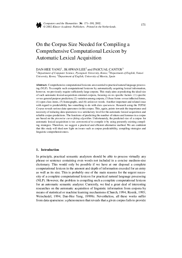 (PDF) On the Corpus Size Needed for Compiling a Comprehensive Computational Lexicon by Automatic ...