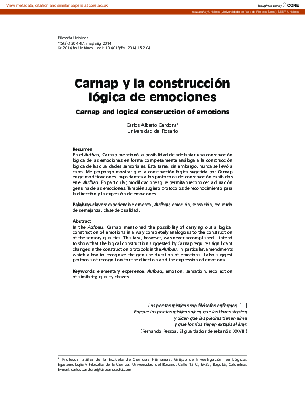 (PDF) Carnap y la construcción lógica de emociones
