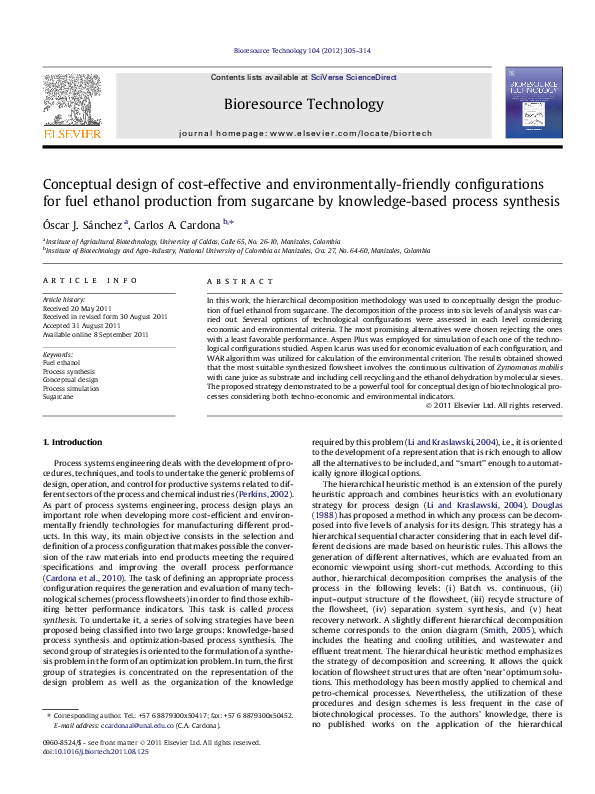 (PDF) Conceptual design of cost-effective and environmentally-friendly configurations for fuel ...
