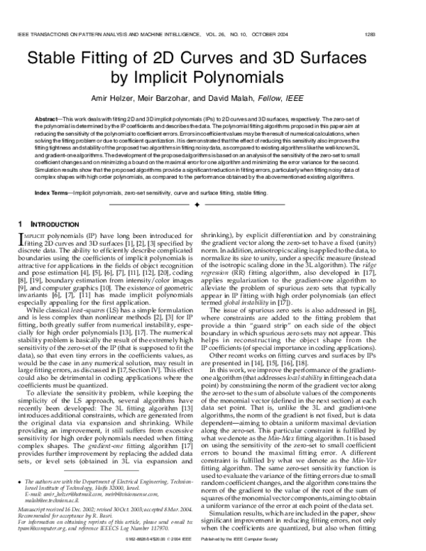 (PDF) Stable fitting of 2D curves and 3D surfaces by implicit polynomials