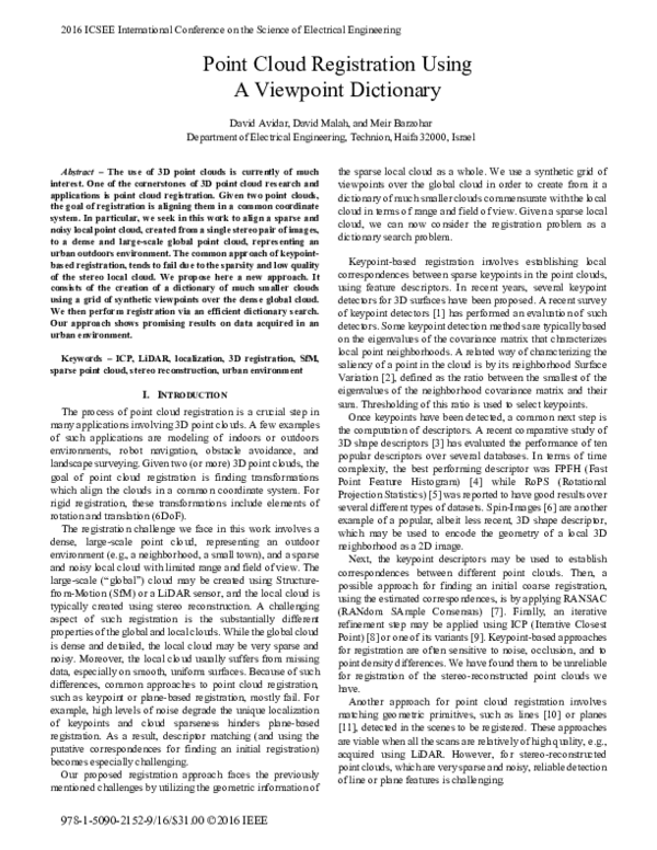 (PDF) Point cloud registration using a viewpoint dictionary