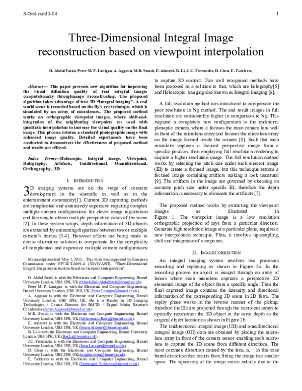 Pdf Three Dimensional Integral Image Reconstruction Based On Viewpoint Interpolation