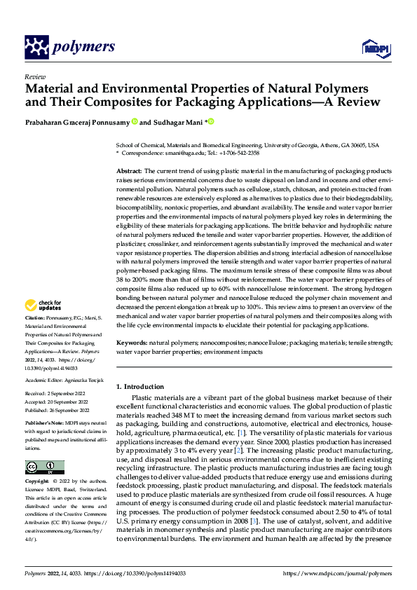 (PDF) Material and Environmental Properties of Natural Polymers and ...