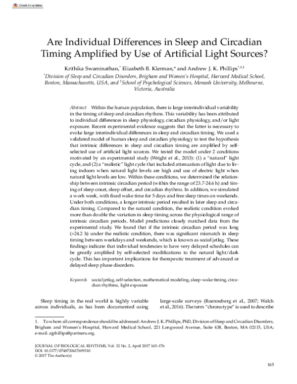 (PDF) Are Individual Differences in Sleep and Circadian Timing ...