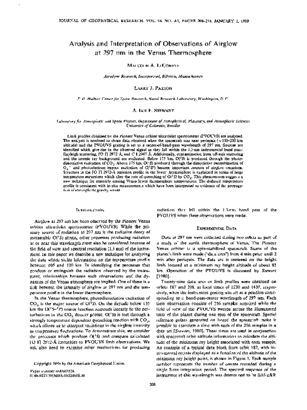 (PDF) Analysis and interpretation of observations of airglow at 297 nm ...