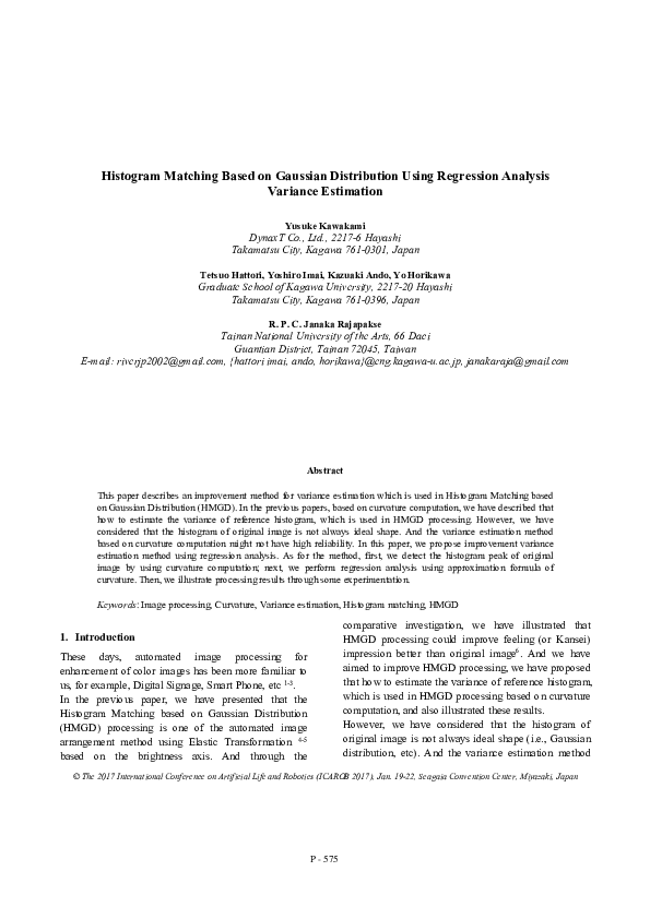 Pdf Histogram Matching Based On Gaussian Distribution Using