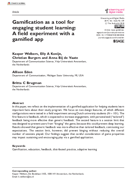 (PDF) Gamification as a tool for engaging student learning: A field experiment with a gamified ...