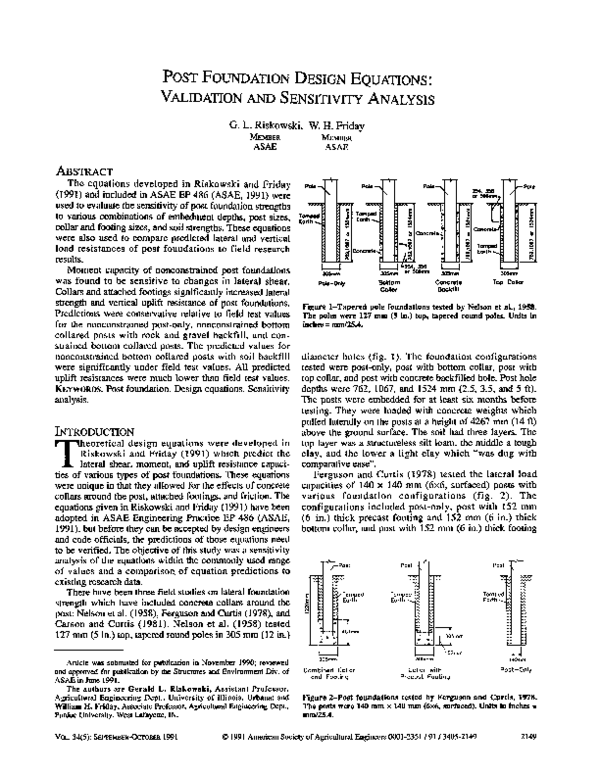 (PDF) Post Foundation Design Equations: Validation and Sensitivity Analysis