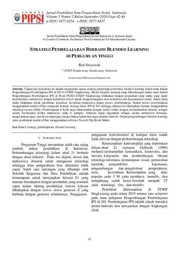 (PDF) Strategi Pembelajaran Berbasis Blended Learning DI Perguruan Tinggi