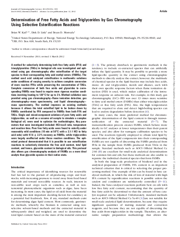 (PDF) Determination of Free Fatty Acids and Triglycerides by Gas ...