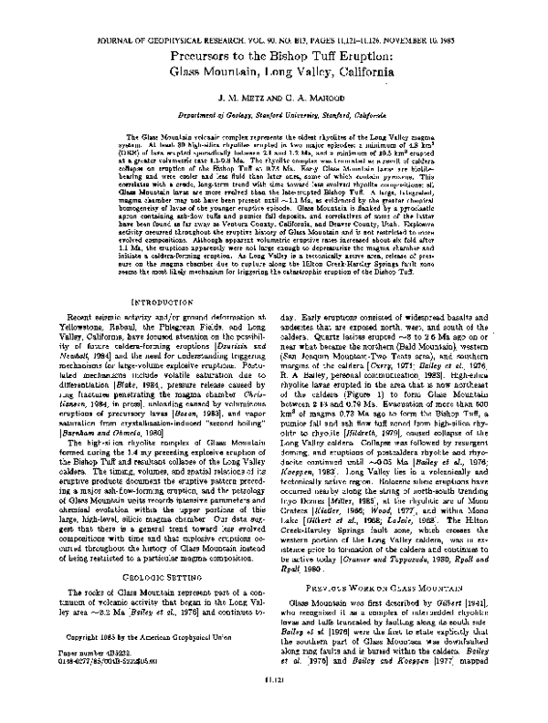 (PDF) Precursors to the Bishop Tuff Eruption: Glass Mountain, Long ...