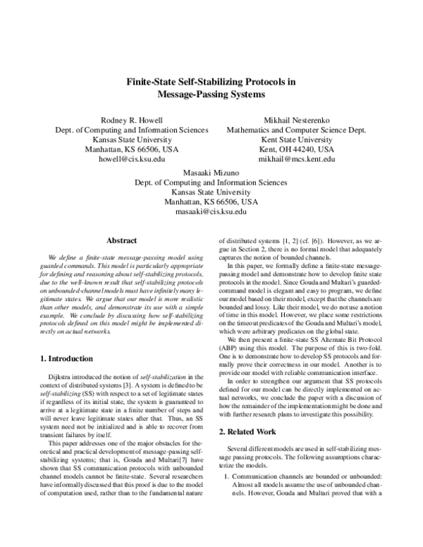 (PDF) Finite-State Self-Stabilizing Protocols in Message-Passing Systems (PDF) Finite-State Self-Stabilizing Protocols in Message-Passing Systems