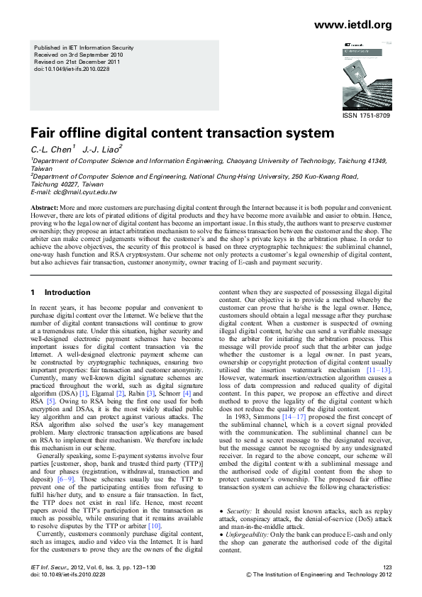 (PDF) Fair offline digital content transaction system