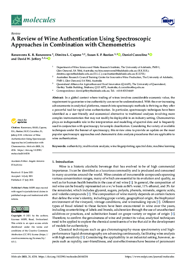 (PDF) A Review of Wine Authentication Using Spectroscopic Approaches in Combination with ...