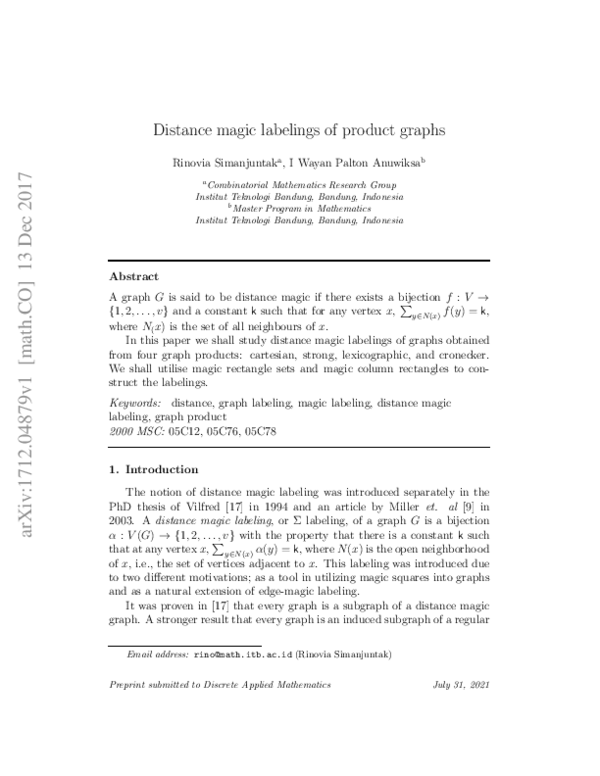 (PDF) Distance Magic Labelings of Product Graphs: A Study