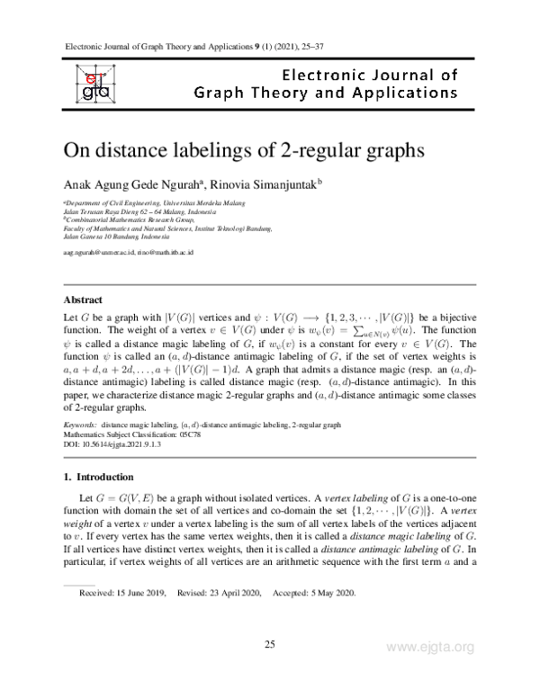 (PDF) On distance labelings of 2-regular graphs