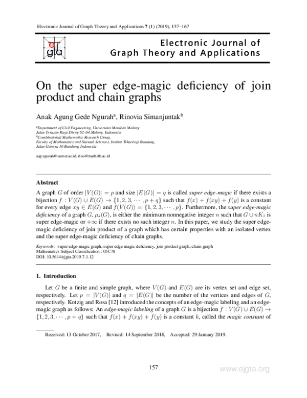 (PDF) On the super edge-magic deficiency of join product and chain graphs | Rinovia Simanjuntak ...