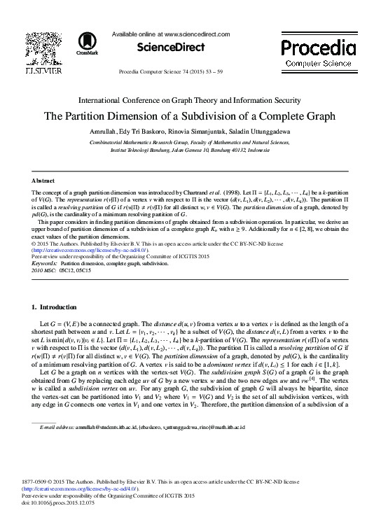 (PDF) The Partition Dimension of a Subdivision of a Complete Graph