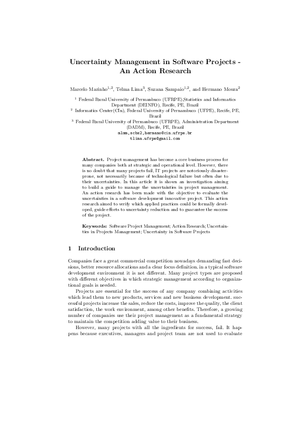 (PDF) Uncertainty Management in Software Projects - An Action Research