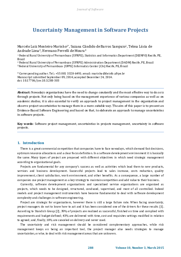 (PDF) Uncertainty Management in Software Projects