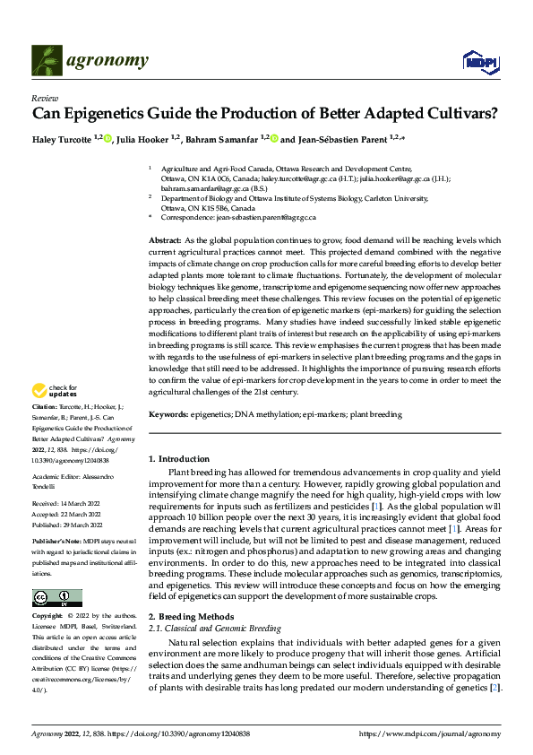 (PDF) Can Epigenetics Guide the Production of Better Adapted Cultivars?