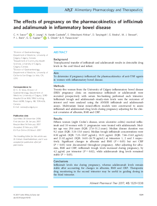 (PDF) The effects of pregnancy on the pharmacokinetics of infliximab ...