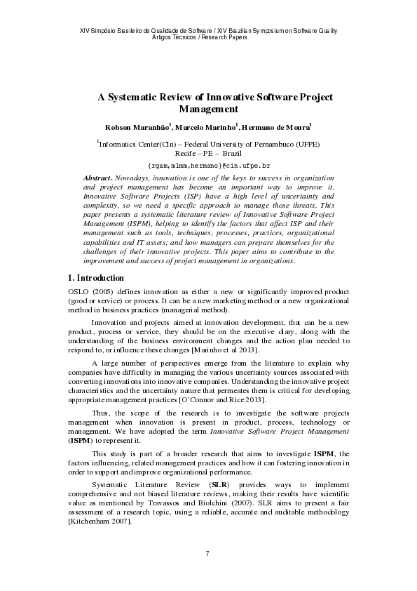 (PDF) A Systematic Review of Innovative Software Project Management