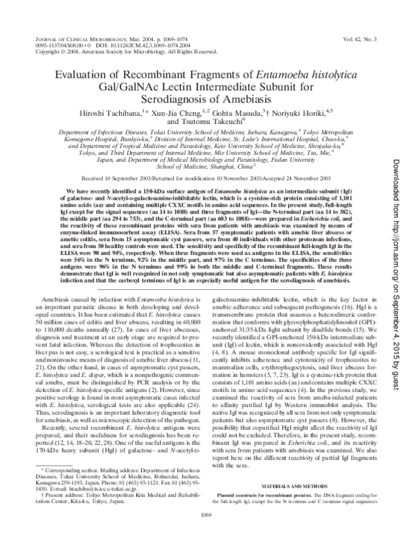 (PDF) Evaluation of Recombinant Fragments of Entamoeba histolytica Gal ...