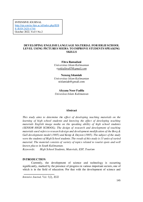 (PDF) Developing English Language Material for High School Level Using ...