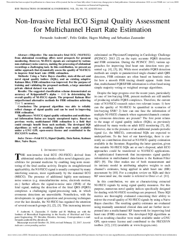 (PDF) Non-invasive Fetal ECG Signal Quality Assessment for Multichannel ...