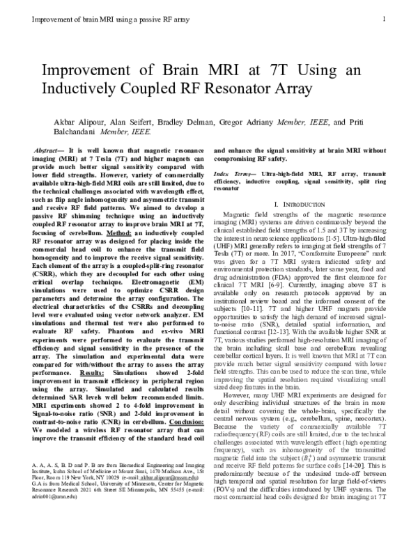 (PDF) Improvement of Brain MRI at 7T Using an Inductively Coupled RF ...